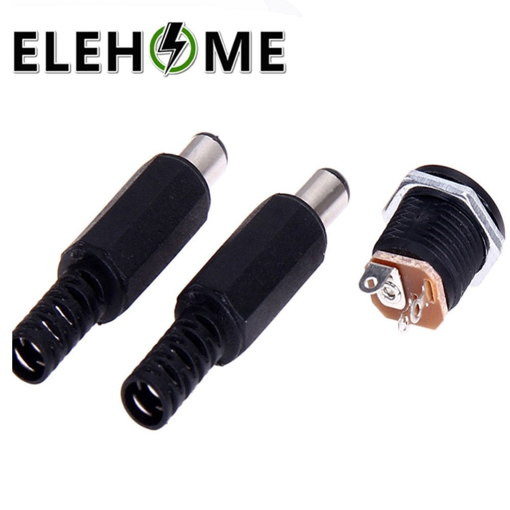 DC Connector Adapter 12V/3A 2.1mm x 5.5mm Male Plug + Female Socket Pa ...